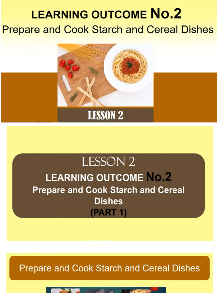 Preparation of Starch and Cereals LO2 | PDF