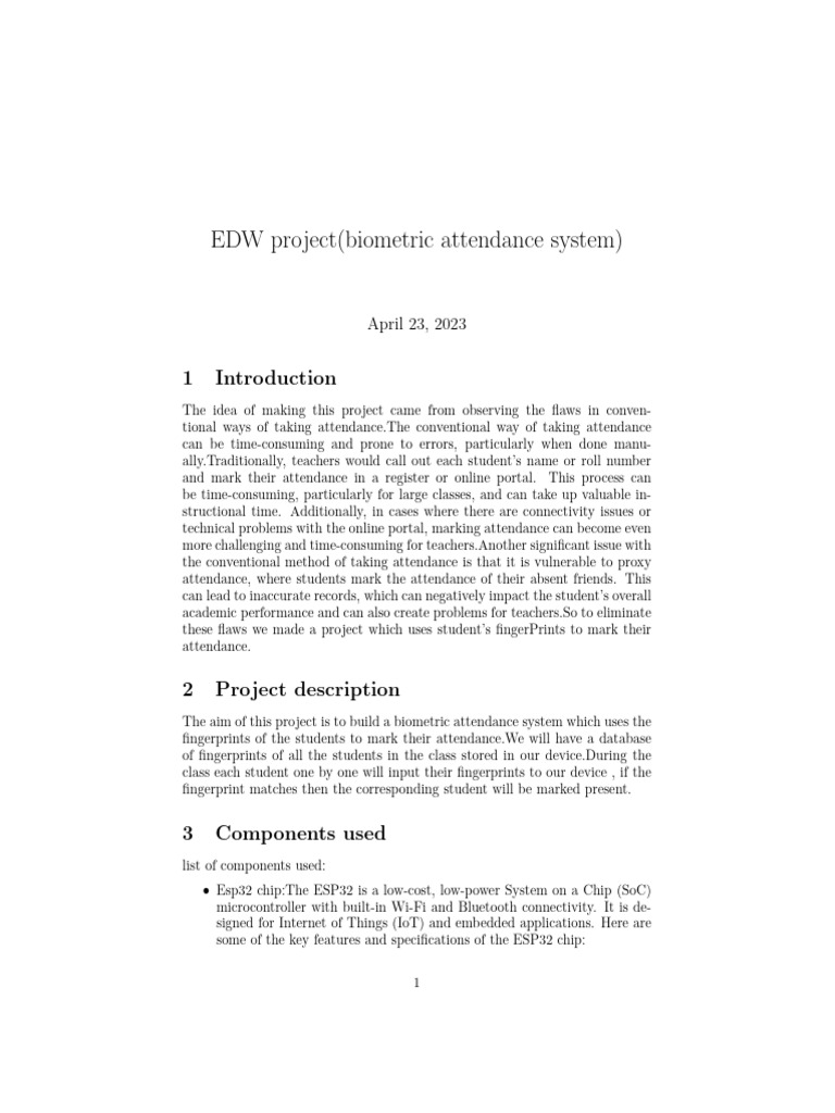 EDW Project Biometric Attendance System | PDF