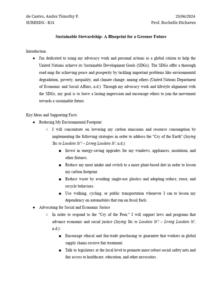 (SURESDG) de Castro - Sustainable Living Plan Outline | PDF
