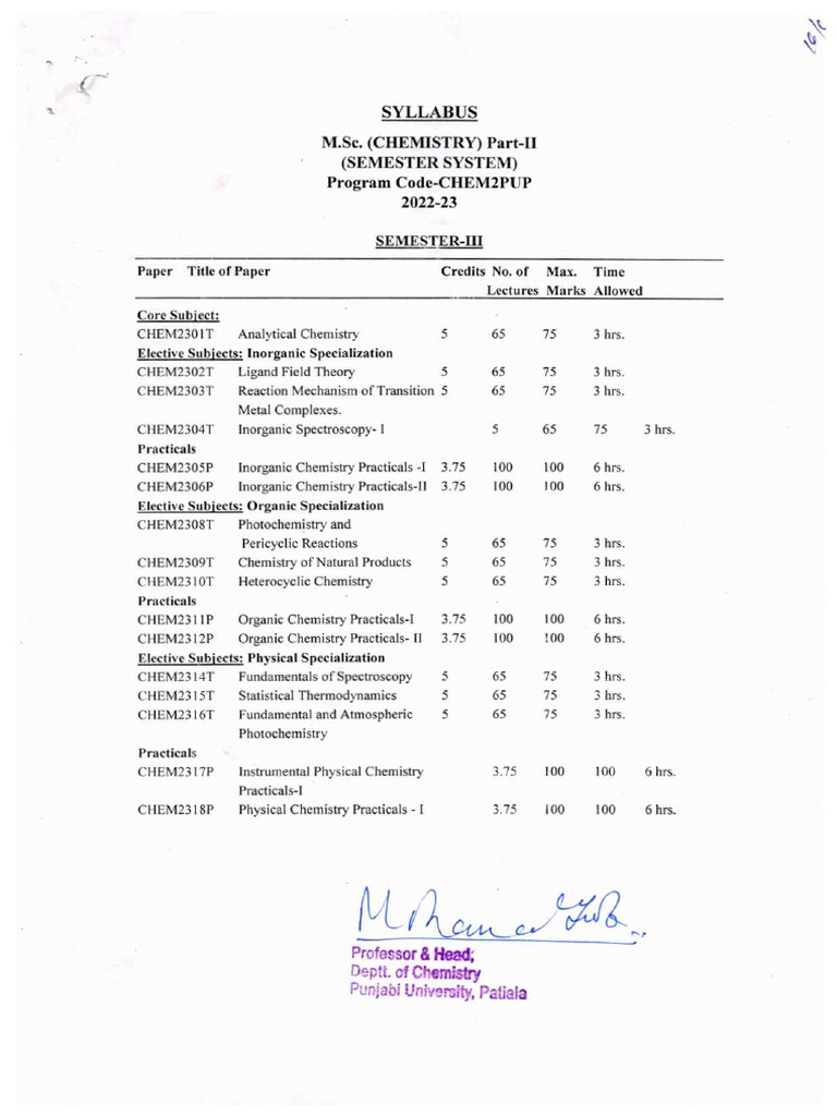 M.sc. (Chemsitry) Part - II (Sem. III & IV) | PDF