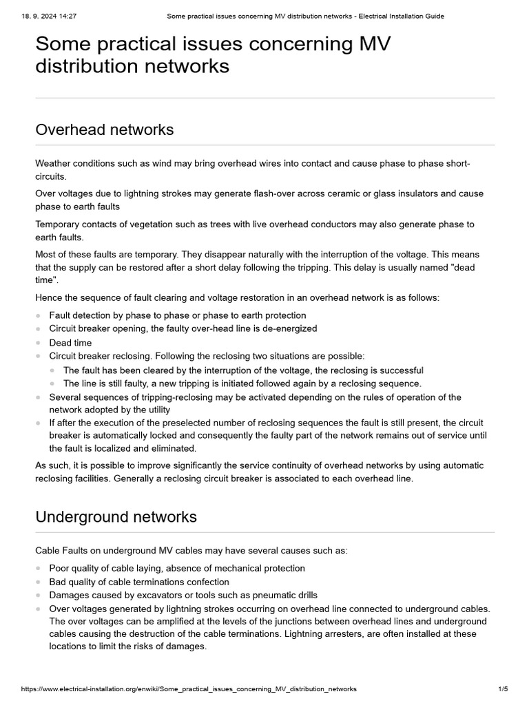 Some Practical Issues Concerning Mv Distribution Networks Electrical Installation Guide Pdf