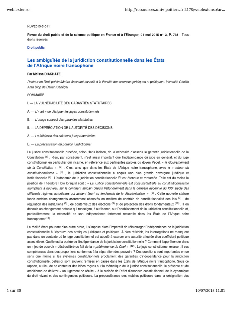 Les Ambiguïtés de La Juridiction Constitutionnelle Dans Les Etats de ...