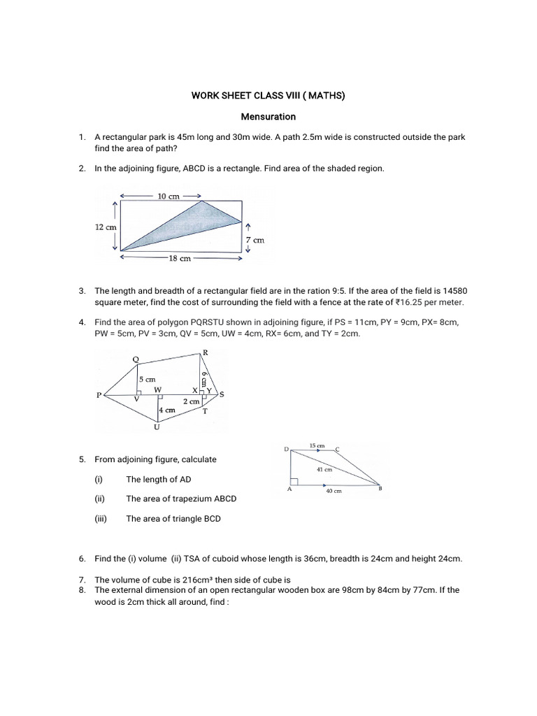 Mensuration 1 | PDF