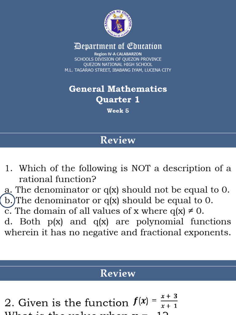 Department of Education: General Mathematics Quarter 1 | PDF | Function (Mathematics ...