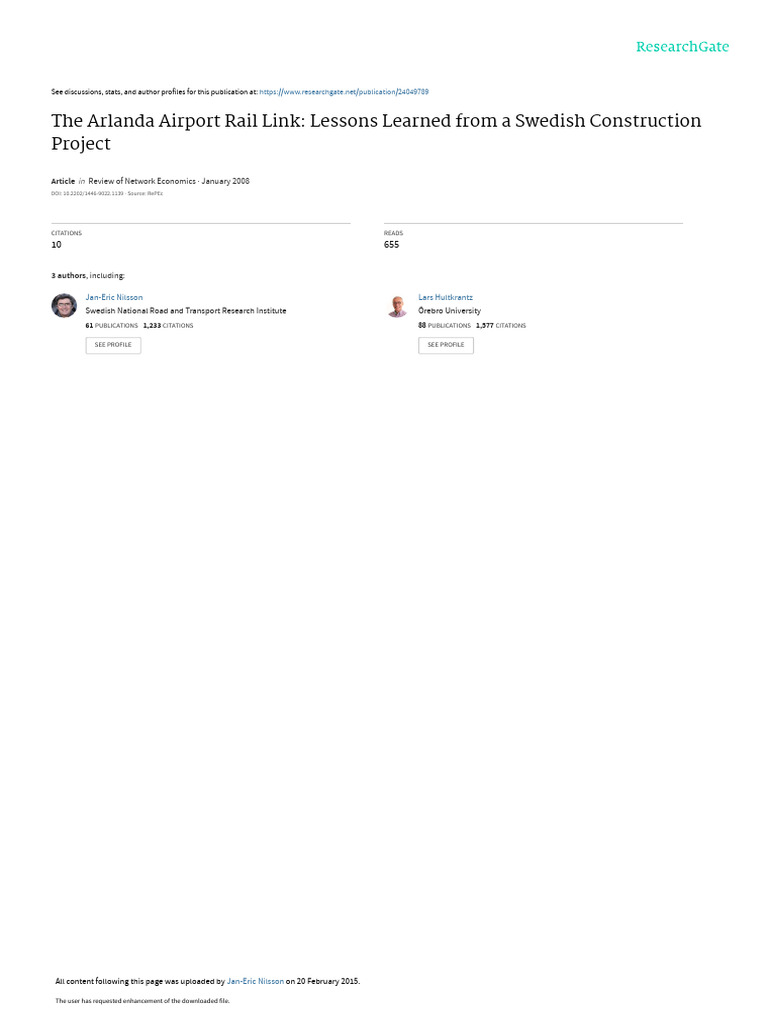 The Arlanda Airport Rail Link Lessons Learned From | PDF