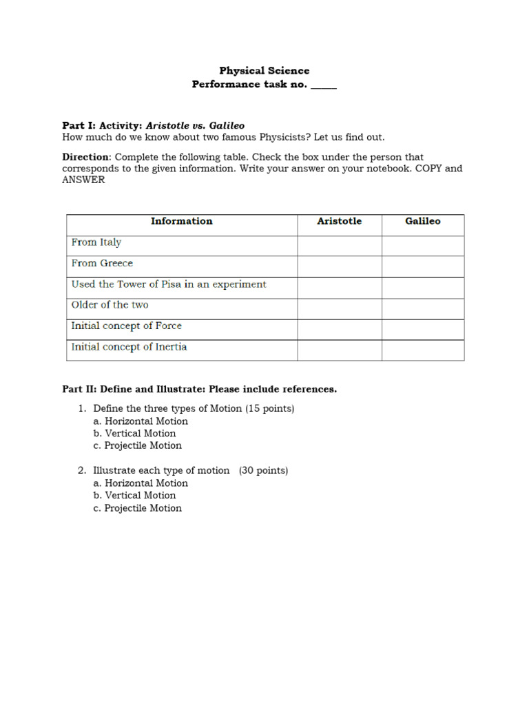Physical Science Performance Task | PDF | Teaching Methods & Materials