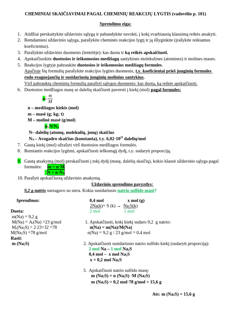 Cheminiai Skaiciavimai Pagal Chem. Reakc. Lygtis 8 Kl. (Teorija Ir ...