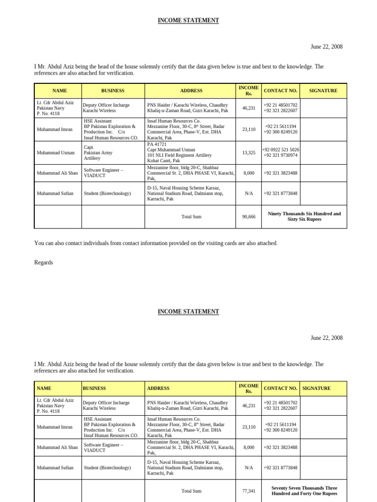 Income Statement - Ali Shan | PDF