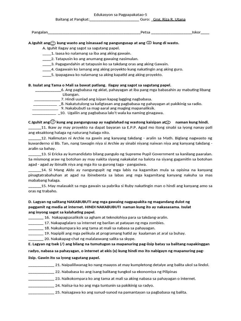 PT - Esp 5 - Q1 V2 | PDF