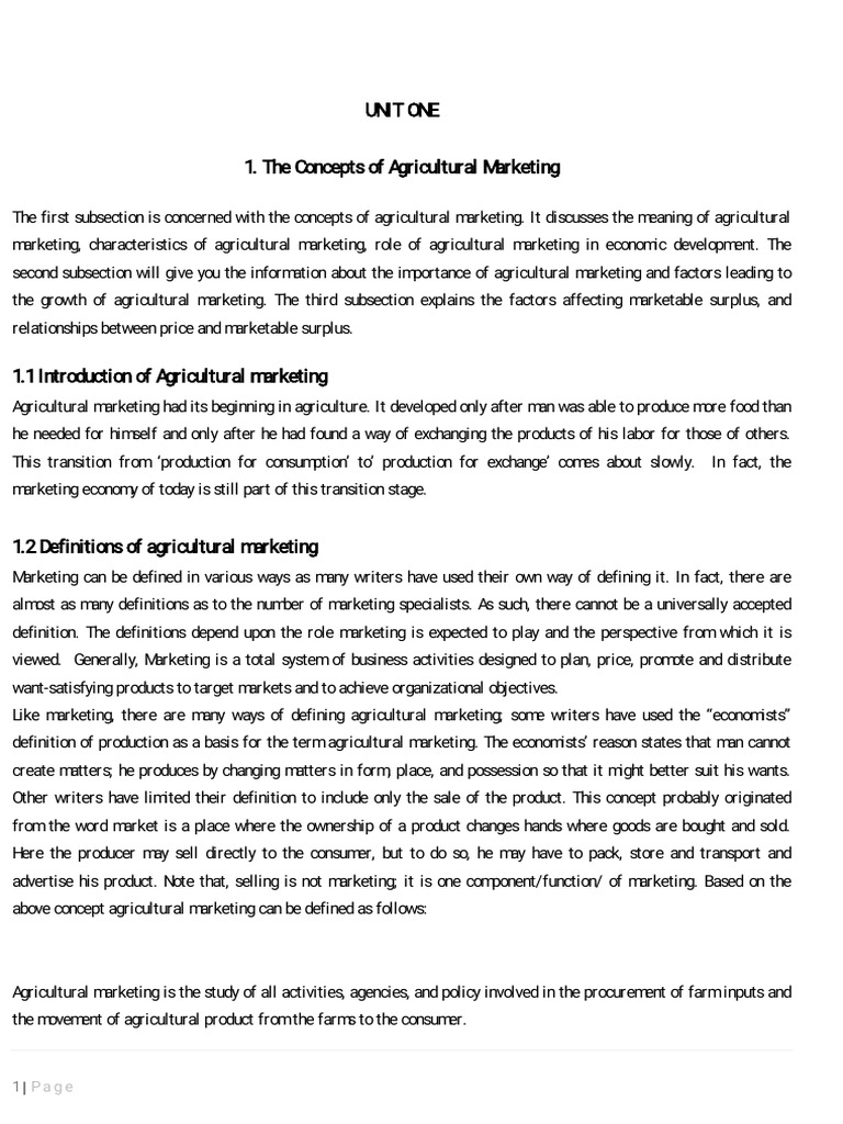 Agricultural Marketing Concepts Explained | PDF