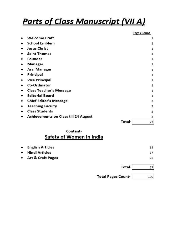 Parts of Class Manuscript (VII A) | PDF