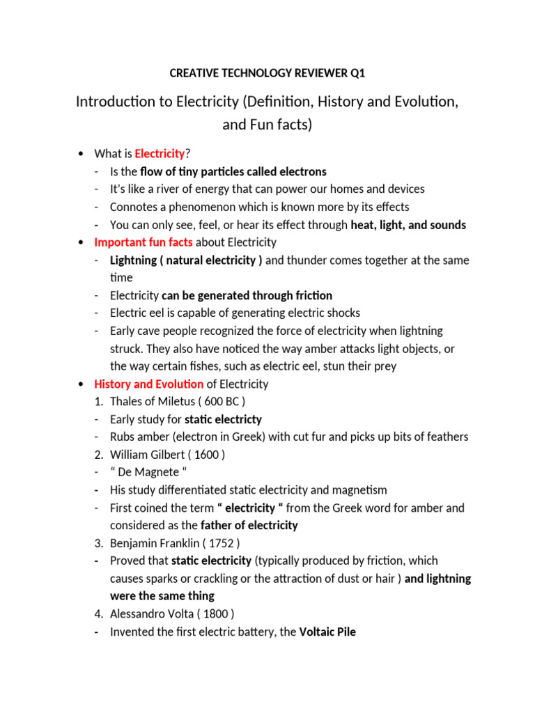 Creative Technology Reviewer Q1 | PDF | Electricity | Electrical Network