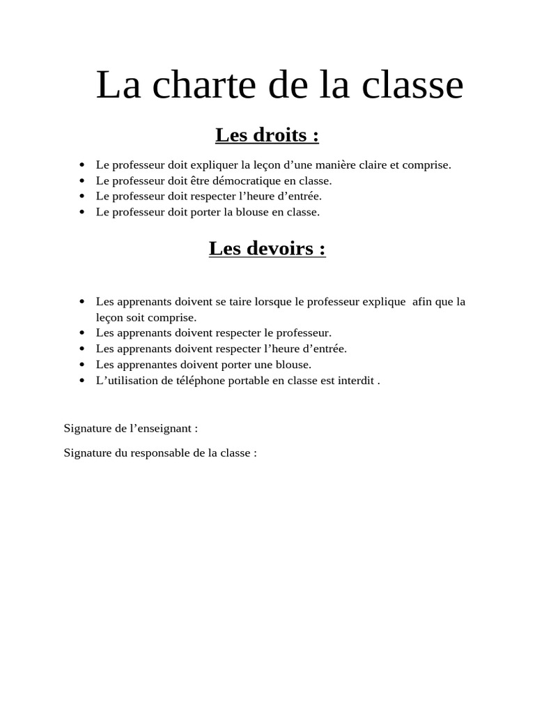La Charte de La Classe | PDF