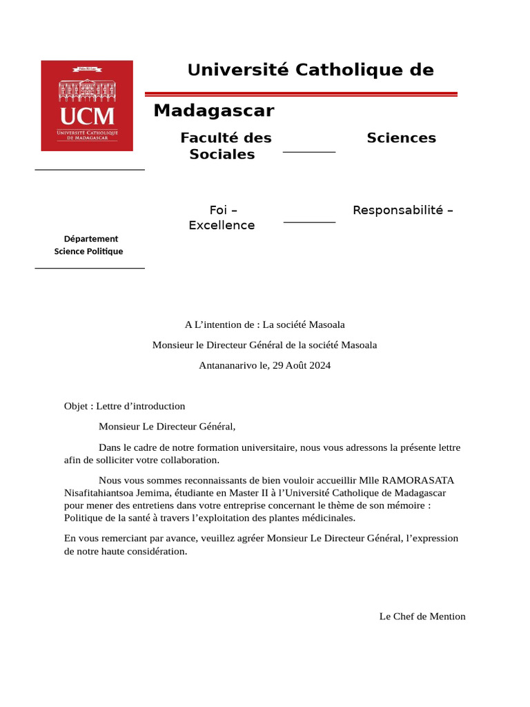 Lettre d'Introduction | PDF