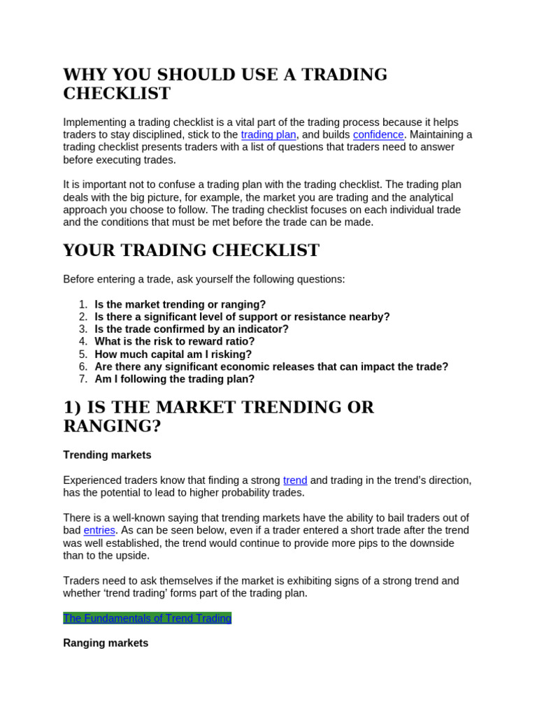 Trading Checklist | PDF