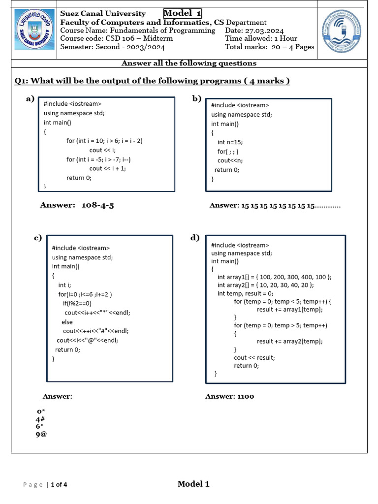 Exam Mid Programming | PDF | Namespace | Computer Programming Exam Mid Programming | PDF | Namespace | Computer Programming