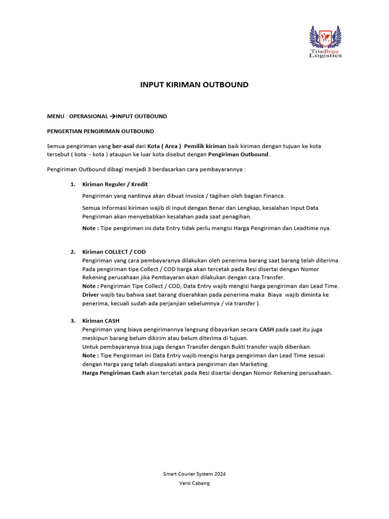 Smart Courier - Entry Data Outbound - 1 | PDF
