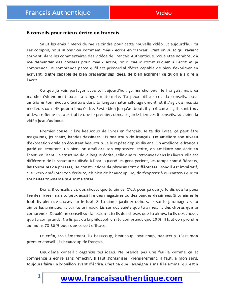 6+Conseils+Pour+Mieux+Ecrire+en+Francais | PDF