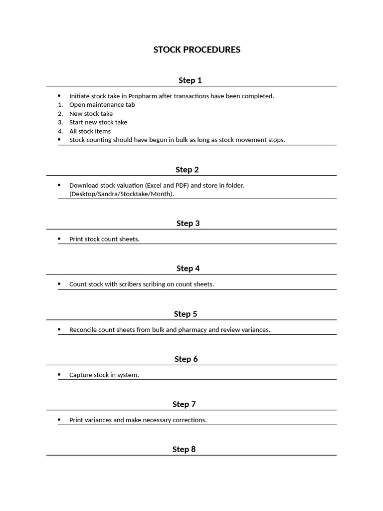 Stock Take Procedure Pdf