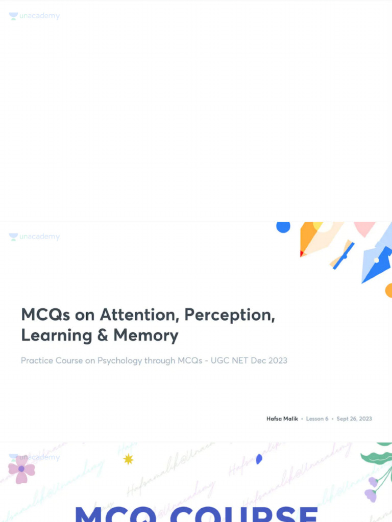 MCQs On Attention Perception Learning Memory With Anno | PDF