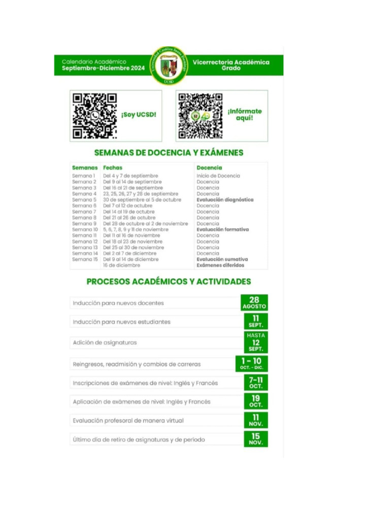 Calendario Academico UCSD-2024-3 | PDF