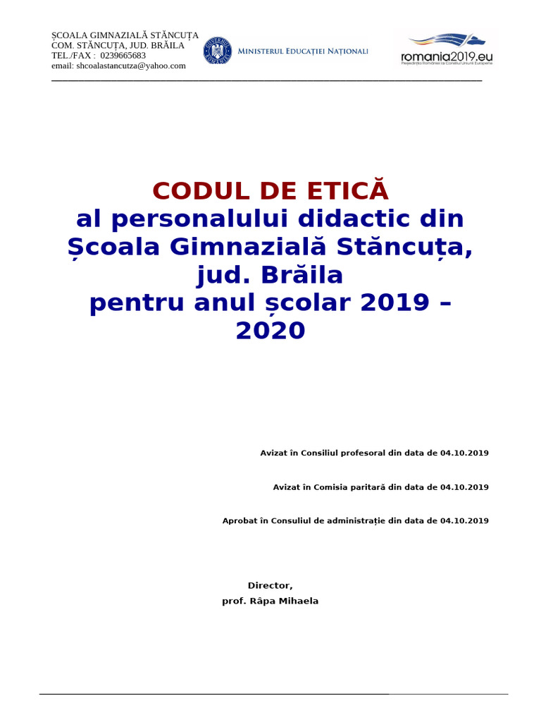 Cod de Etica 2019 - 2020 | PDF