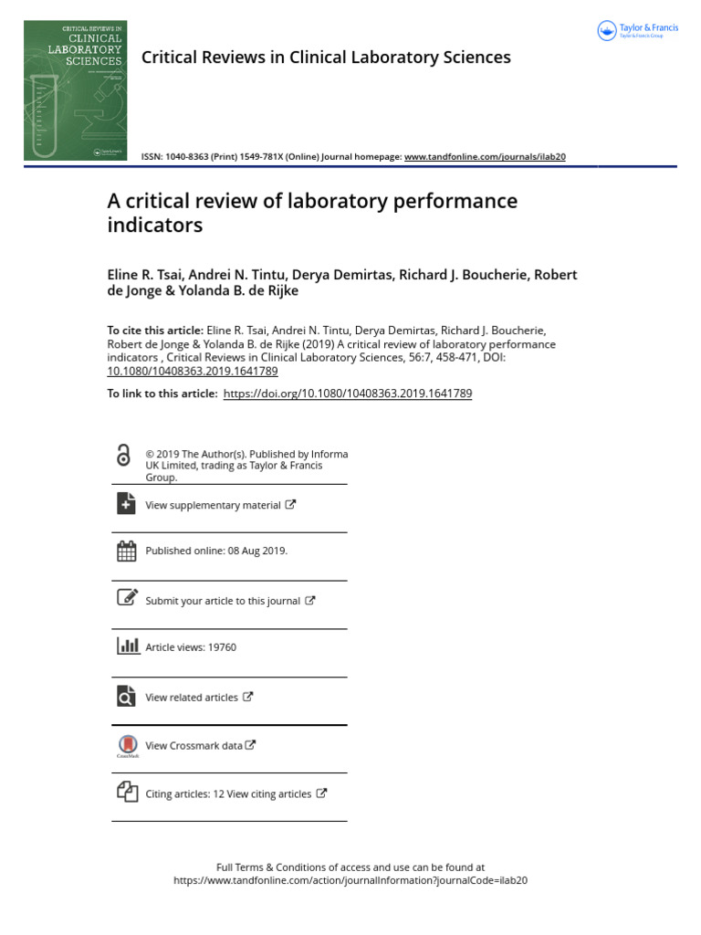 A Critical Review of Laboratory Performance Indicators | PDF | Medical ...