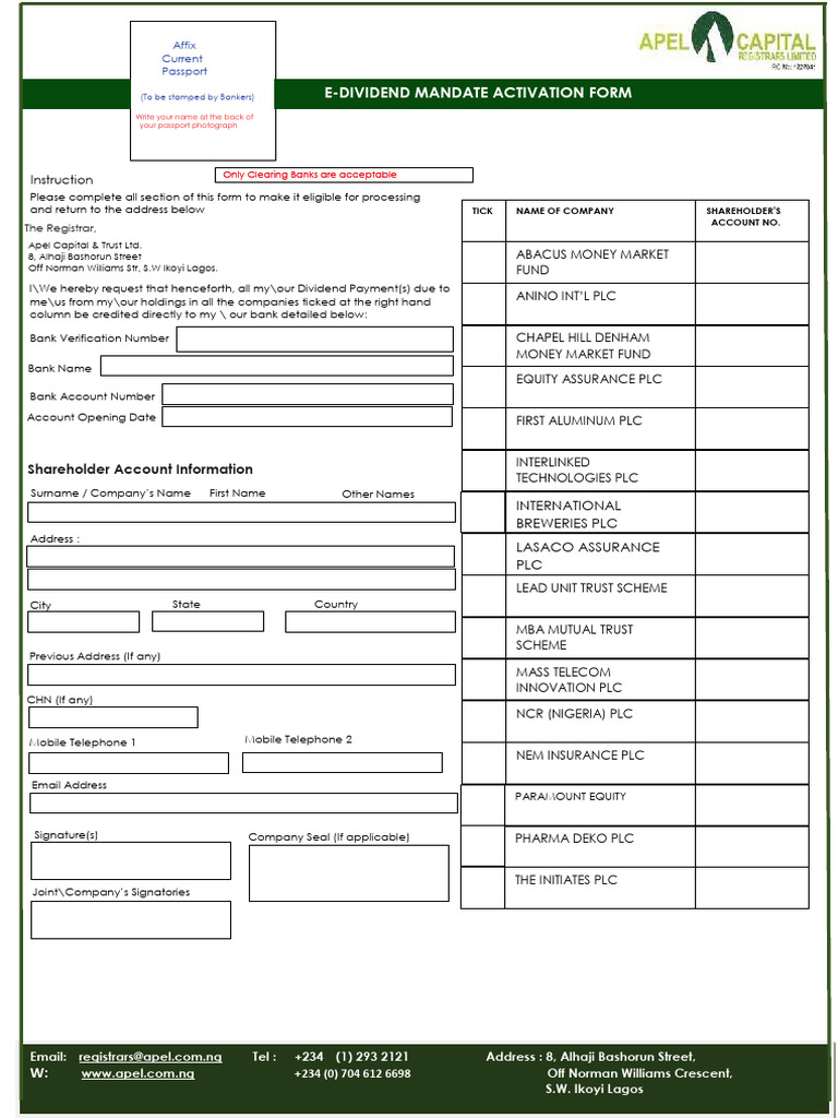 E Dividend Mandate Form | PDF