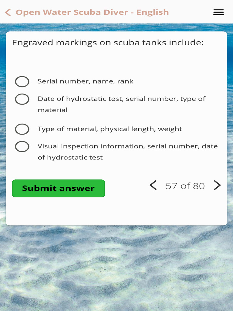 NAUI eLearning Open Water Scuba Diver - English Final Test 28 | PDF