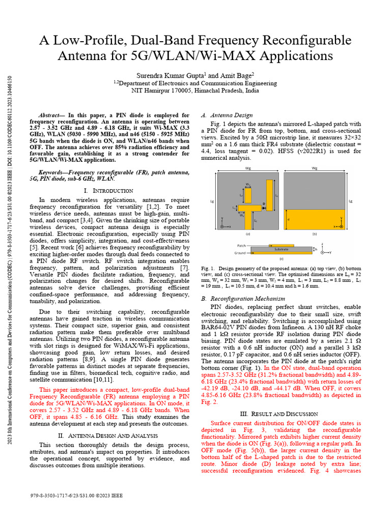 A Low Profile Dual Band Frequency Reconfigurable Antenna For 5g Wlan Wi Max Applications Pdf