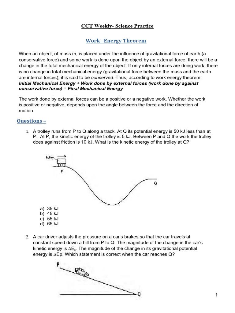 Work - Energy Theorem: CCT Weekly-Science Practice | PDF