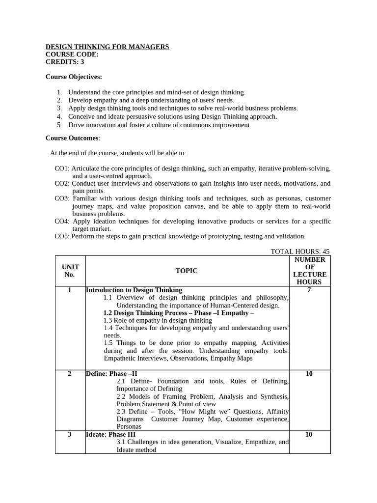 Syllabus of Design Thinking For Managers (1) | PDF