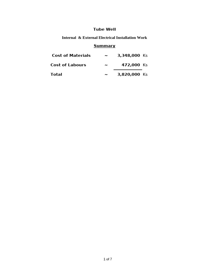 Tube Well (Electrical) | PDF