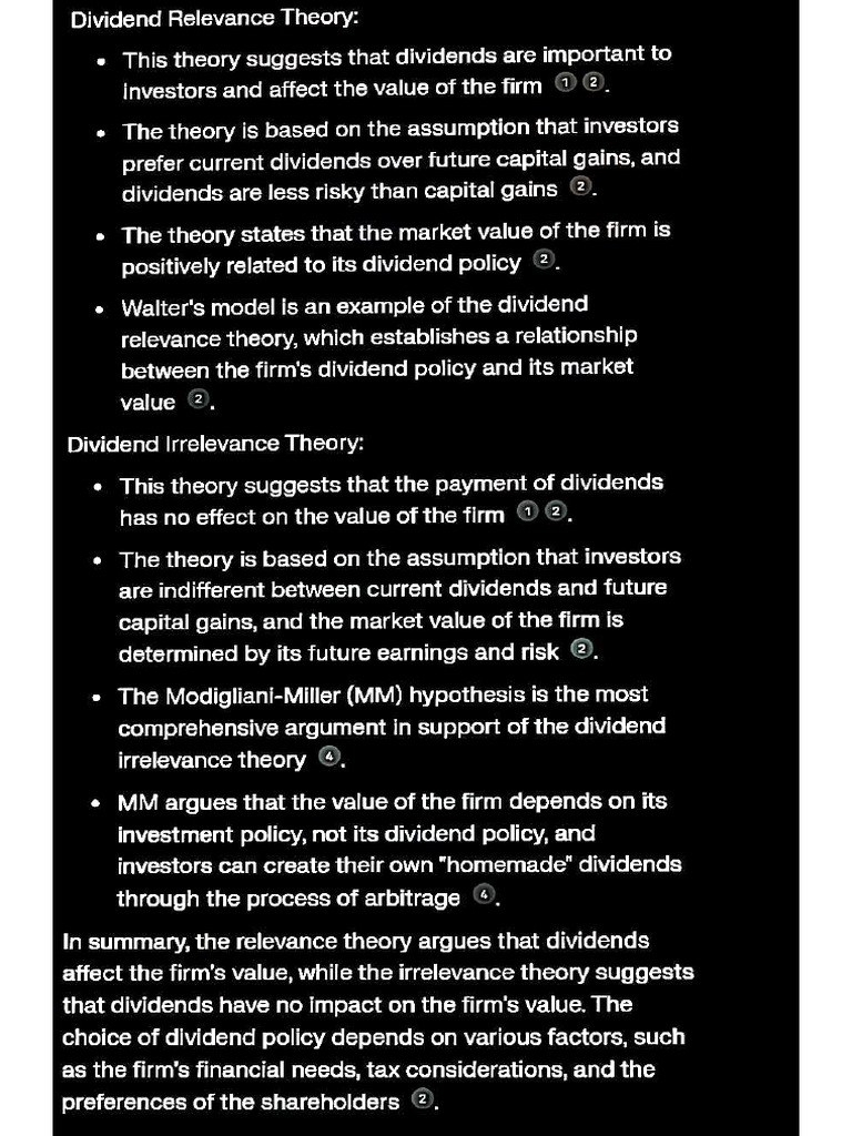 relevance and irrelevant dividend theory in detail | PDF