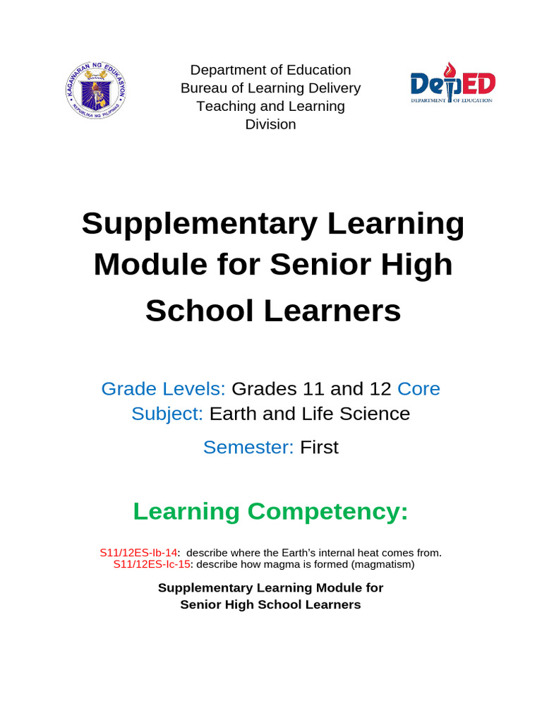 Earth and Life Science - Q1 - Week3 - SLK3 - Endogenic Process and ...