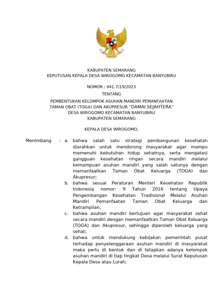 SK Asman Toga Desa Wirogomo | PDF