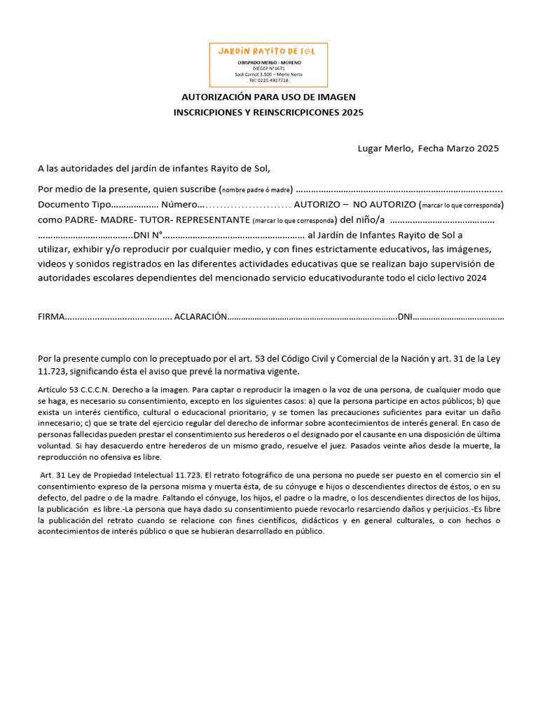 Autorizacion de Imagen 2025 | PDF