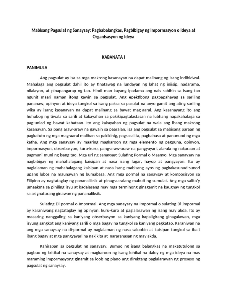 Mabisang Pagsulat NG Sanaysay | PDF