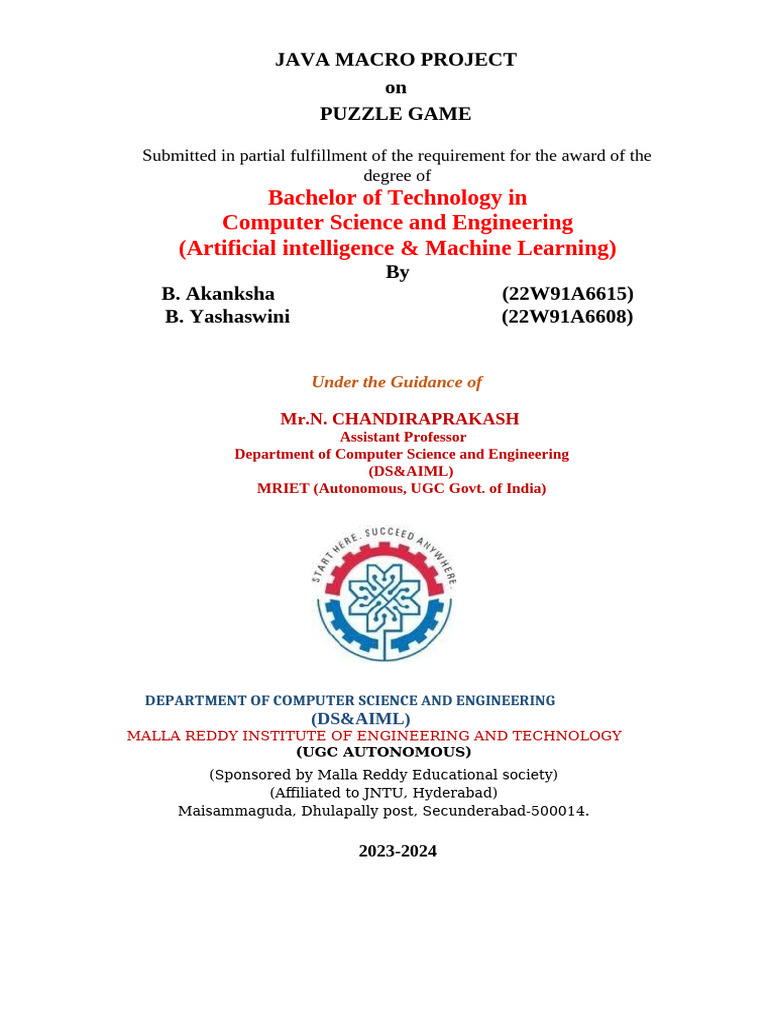 Bachelor of Technology in Computer Science and Engineering (Artificial ...