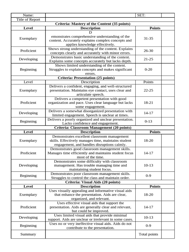 Rubrics For Report | PDF