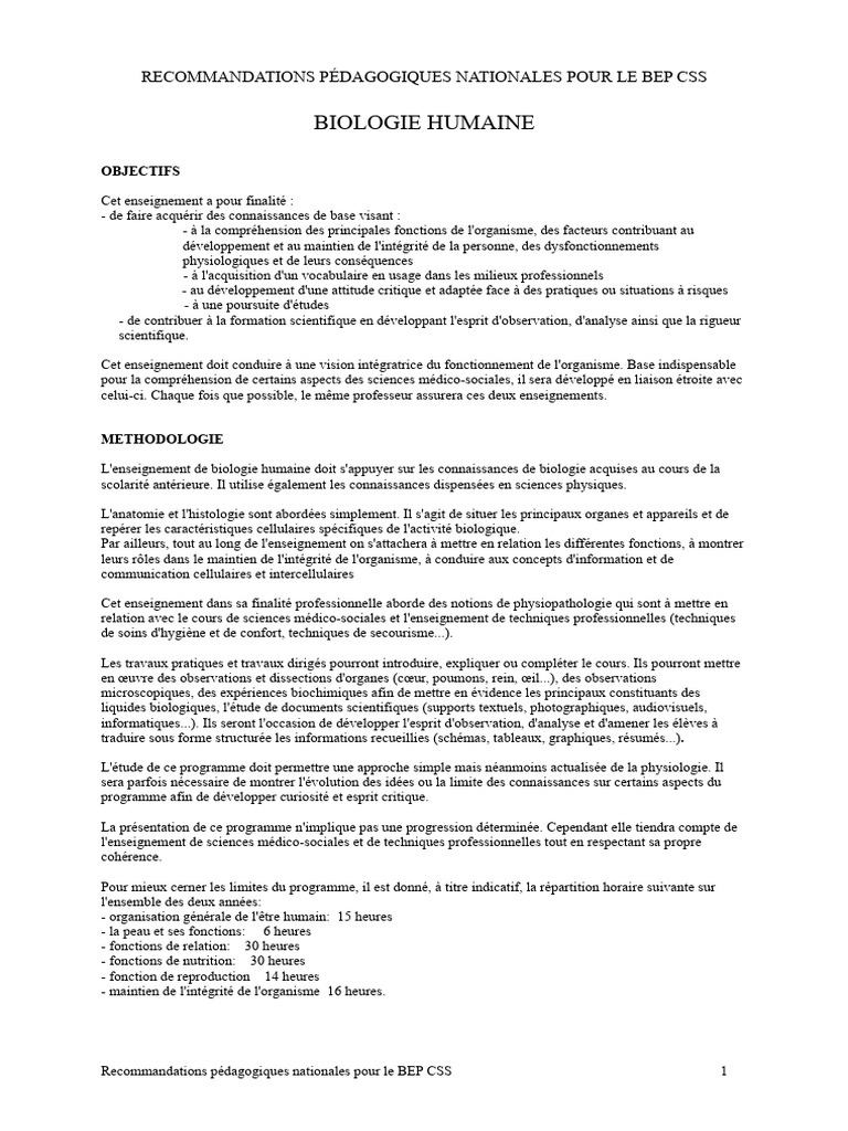 5 Recommandations Nationales Pedagogiques BEP CSS | PDF