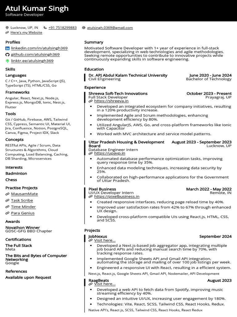 Atul Kumar Singh - Software Developer | PDF | Angular Js | Art