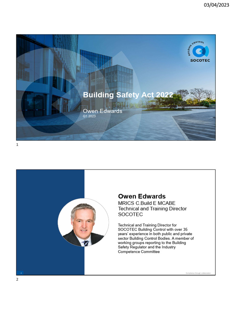 Building Safety Regulator presentation April 2023 by Socotec | PDF