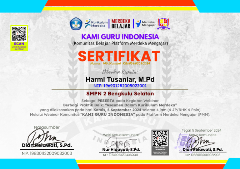 Harmi Tusaniar, M.PD - SERTIFIKAT KGI #24 - Berbagi Praktik Baik - Asesmen Dalam Kurikulum ...