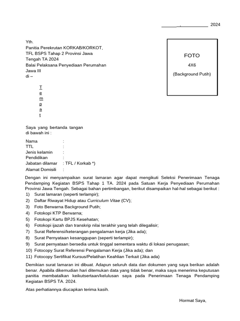 Format Surat Lamaran | PDF
