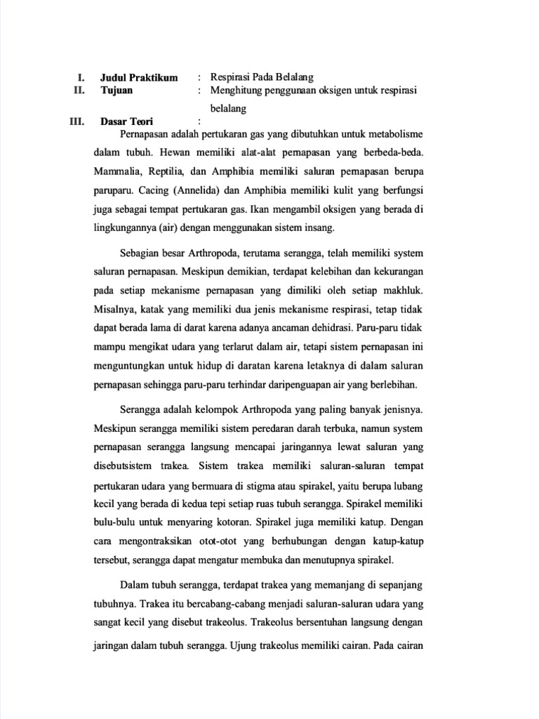 PDF Praktikum Bio Respirasi Pada Belalang New - Compress | PDF