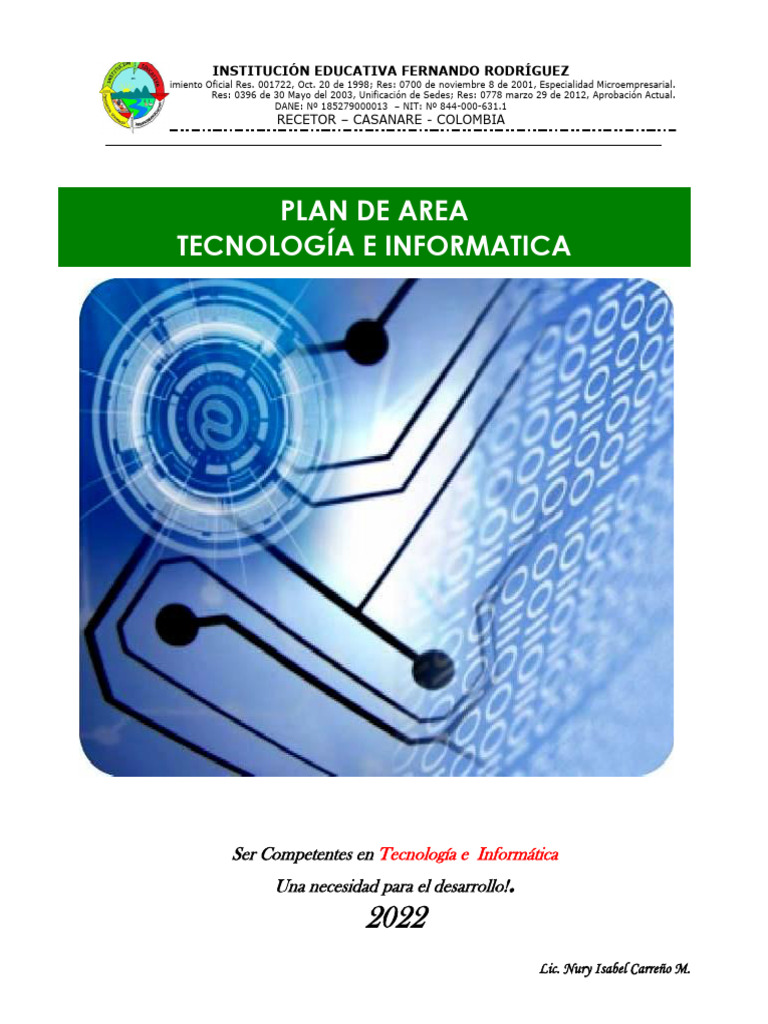 Plans de Area de Tecnologia e Informatica Grado 6° A 11° 2022 | PDF | Plan de estudios | Negocios