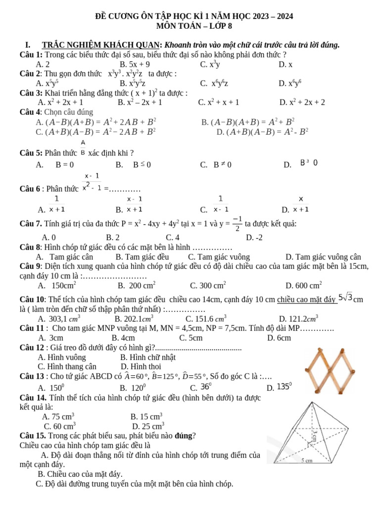 De Cuong HK 1 Toan 8 | PDF