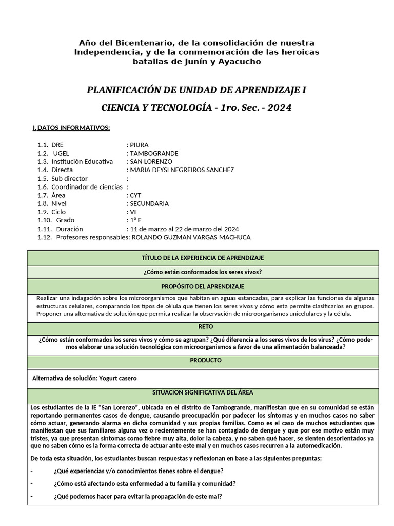 PLANIFICADOR EDA 1 de 1°sec | PDF
