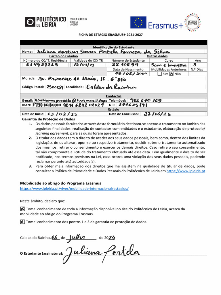 Ficha Erasmus Estágio ESAD - 240706 - 150245 | PDF